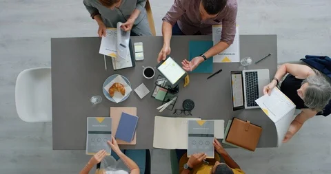 top view multi ethnic business team work... | Stock Video | Pond5
