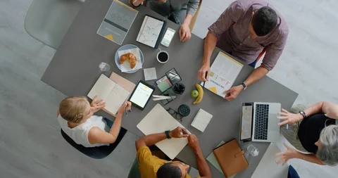 top view multi ethnic business team work... | Stock Video | Pond5