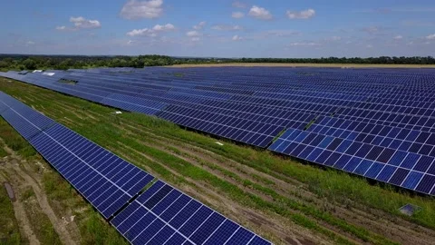 Top view of a new solar farm. Rows of mo... | Stock Video | Pond5