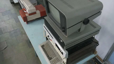 Top View Of Old Computer With Crt Monito... | Stock Video | Pond5