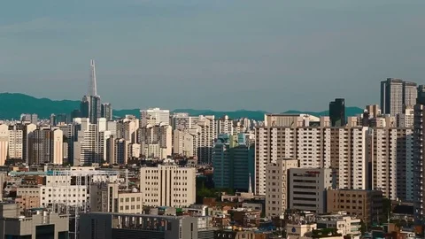 Top view pan down shot of Seoul building... | Stock Video | Pond5