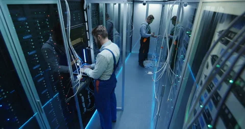 Top view, people work in the data center... | Stock Video | Pond5