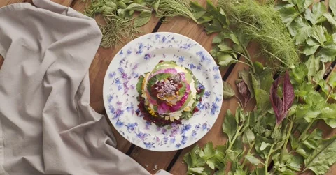 Top view of a plate with spring flowers ... | Stock Video | Pond5