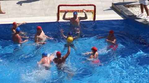 Top view of the pool and people who play... | Stock Video | Pond5