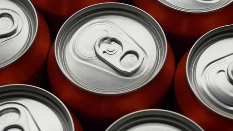 top view of red can of soda or beer rota... | Stock Video | Pond5