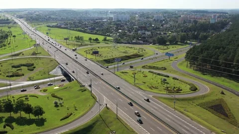 Top view of the ring road and the fork w... | Stock Video | Pond5