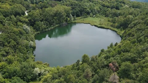 Top view of scenic lake in woodland surr... | Stock Video | Pond5