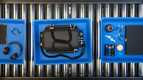 Top view of security check scanner belt ... | Stock Video | Pond5