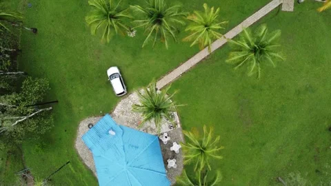 Top view of a small pavilion with a blue... | Stock Video | Pond5