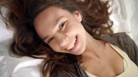 Top view of smiling woman face kissing l... | Stock Video | Pond5