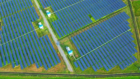 Top view of a solar power station. 4k dr... | Stock Video | Pond5