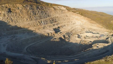 Top view of stepped quarry. Shot. Quarry... | Stock Video | Pond5