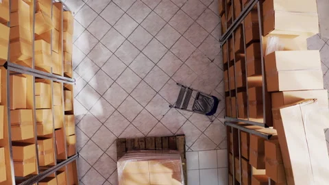Top view of storage room with packages | Stock Video | Pond5