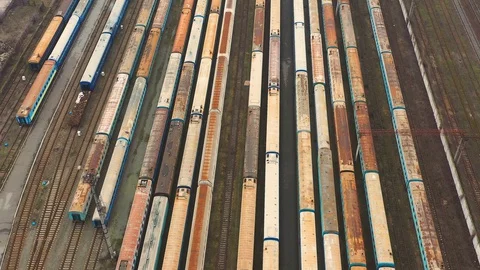 Top view of a sump of railway cars and t... | Stock Video | Pond5