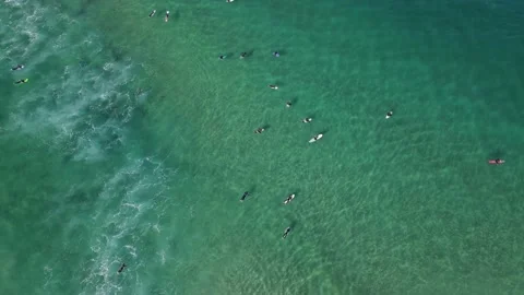 Top View Of Surfers Floating On Their Su... | Stock Video | Pond5