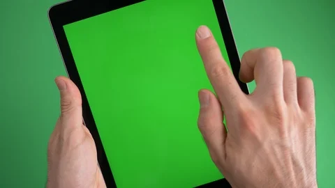 Top View Tablet Being Used With Green Sc... | Stock Video | Pond5