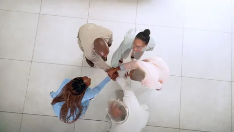 Top view, team and hands stack for goal,... | Stock Video | Pond5