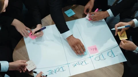 Top view of team write plan and putting ... | Stock Video | Pond5