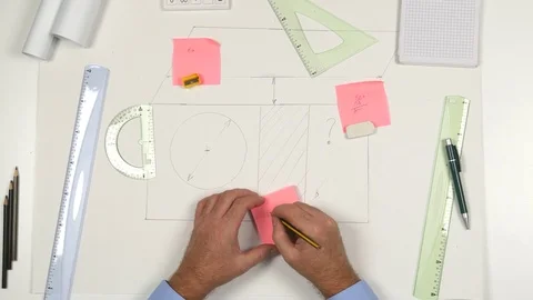 Top View Technical Person Write Post It ... | Stock Video | Pond5