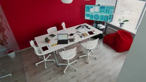 Top View of Trendy Bright Meeting Room i... | Stock Video | Pond5