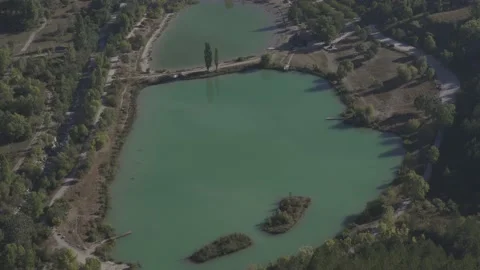 Top view of two pristine turquoise lake,... | Stock Video | Pond5