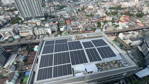 Top view urban rooftop building solar pa... | Stock Video | Pond5