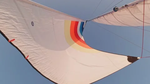top view of vessel with open white sails... | Stock Video | Pond5