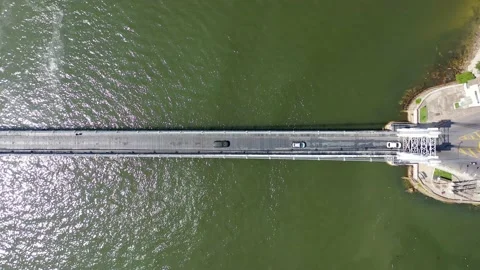 Top View Of Viaduct Above River - Cable ... | Stock Video | Pond5