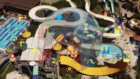 Top view of water park. Aqua park and sw... | Stock Video | Pond5