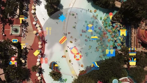 Top view of water park. Aqua park and sw... | Stock Video | Pond5