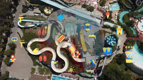 Top view of water park. Aqua park and sw... | Stock Video | Pond5