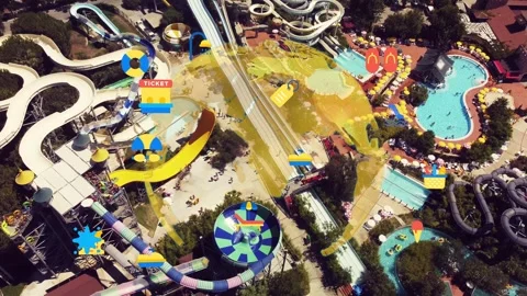 Top view of water park. Aqua park and sw... | Stock Video | Pond5