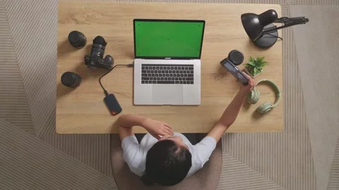 Top View Of A Woman Video Editor Waving ... | Stock Video | Pond5