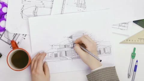 Top view women's hands draw drawings, an... | Stock Video | Pond5