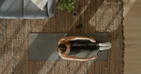 top view yoga woman exercising healthy l... | Stock Video | Pond5