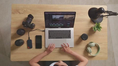 Top View Zoom Out Shot Of A Woman Editor... | Stock Video | Pond5