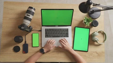 Top View Zoom In Shot Of A Male Video Ed... | Stock Video | Pond5