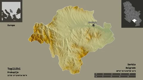 Toplički location. Serbia. Relief map | Stock Video | Pond5