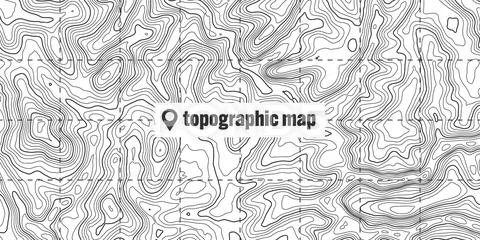 Topographic map with contour lines. Geographic terrain grid, relief height: Graphic #274256817