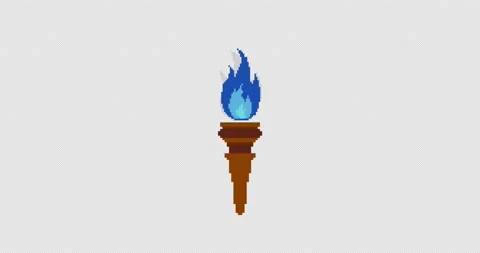 Torch fire animation. Blue fire. Pixel a... | Stock Video | Pond5