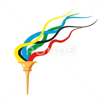 Torch with five colors flame, cup, symbol sport games. Icon vector ...
