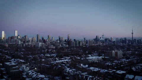 Toronto Skyline during Blue Hour. 4K Aer... | Stock Video | Pond5
