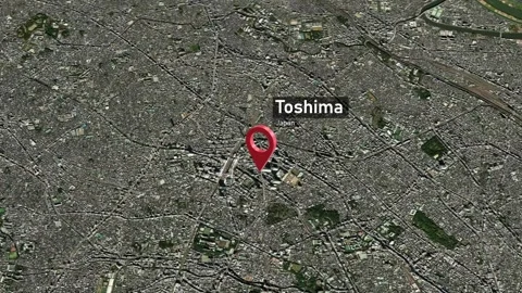 Toshima City Map Zoom (Japan) from Space... | Stock Video | Pond5