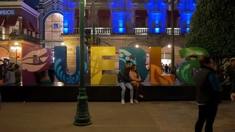 Tourists visit Puebla symbol letters at ... | Stock Video | Pond5