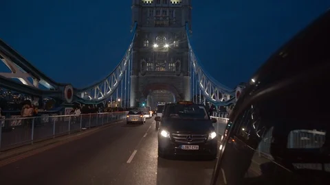 Tower Bridge moving shot from a black ca... | Stock Video | Pond5