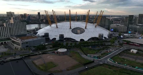 Tower buildings along 02 Arena in the Ca... | Stock Video | Pond5