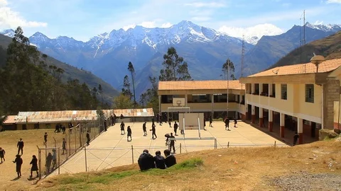 Town School in front of Peruvian Andes o... | Stock Video | Pond5