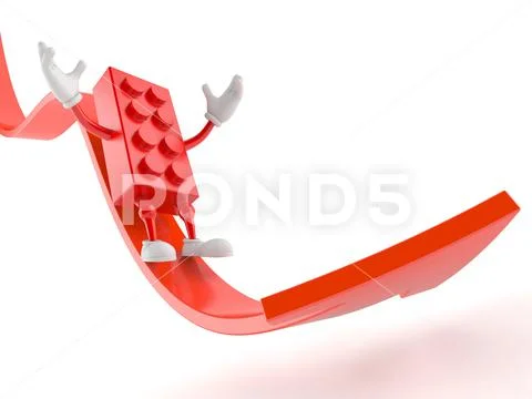 Toy block character sliding on red arrow Illustration #130443476