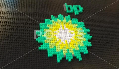 Toy bricks compose logo of BP. Editorial conceptual 3d rendering: Graphic #161979093