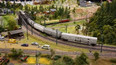 Toy Train Models On Railroad Set Mockup ... | Stock Video | Pond5